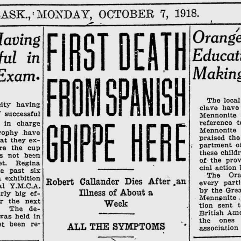 102 years ago today Regina had their first Spanish Influenza death. (There was no paper on ...