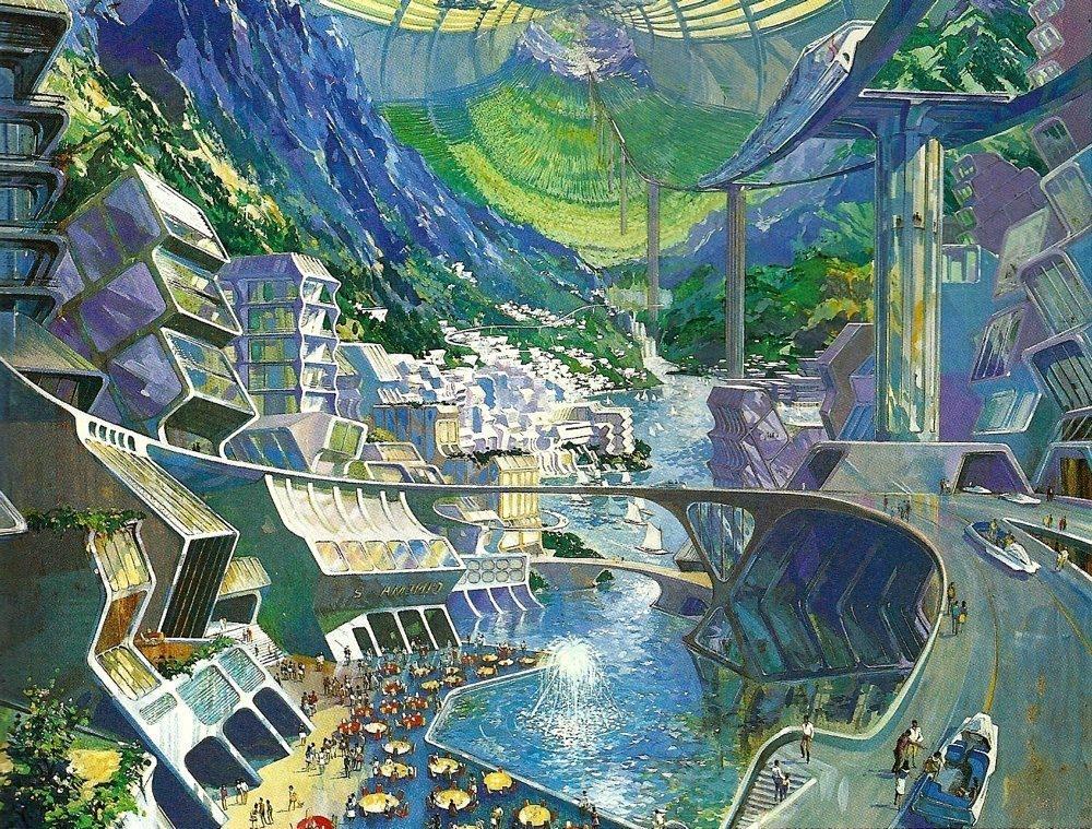 1982: A glorious future inside a torus-shaped space colony, from the 1982 book "Walt Disney’s ...