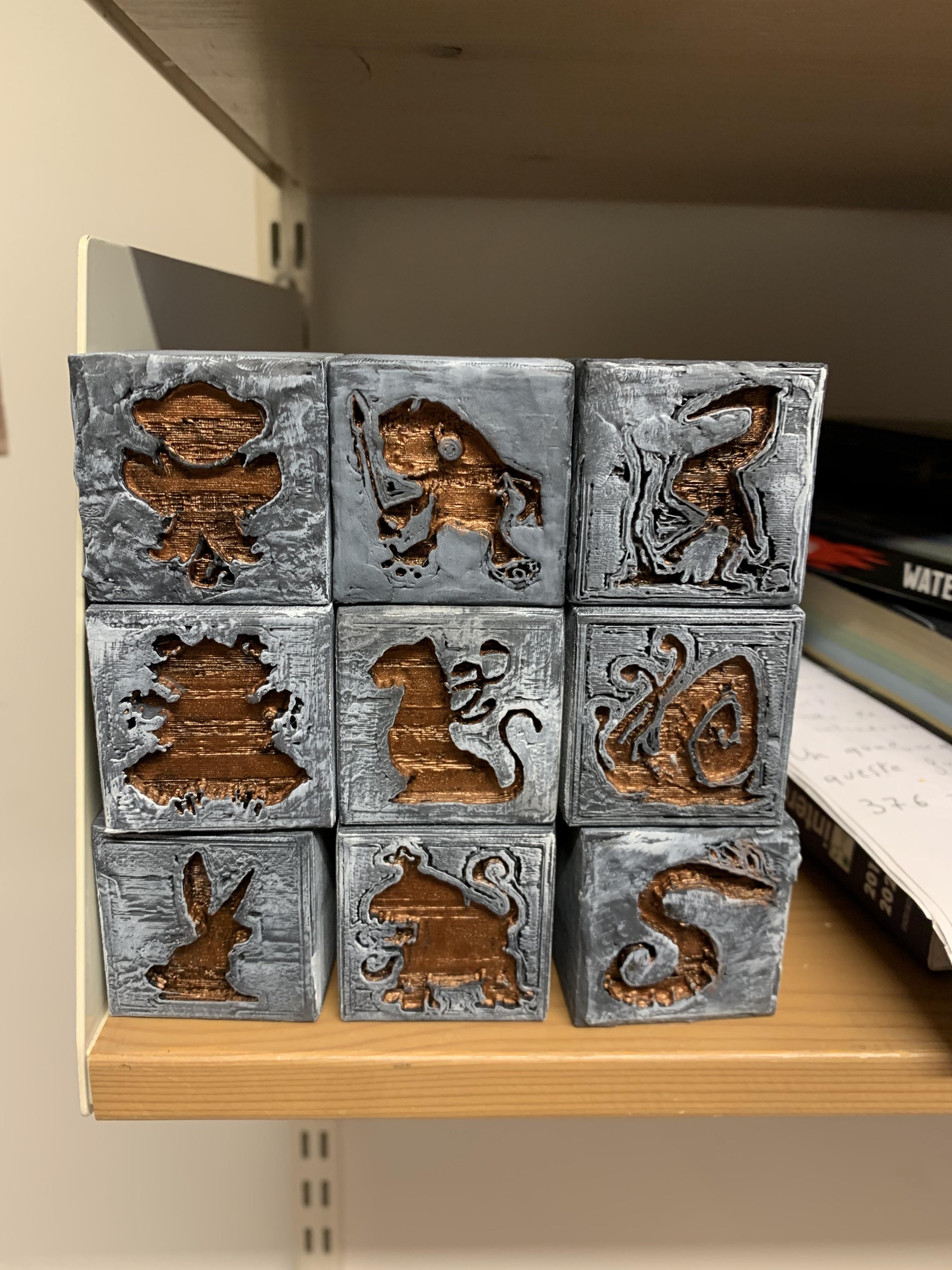 3D printed and painted the nine puzzle cubes of Omu | Scrolller