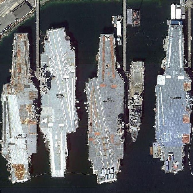 4 of the US aircraft carriers docked together | Scrolller