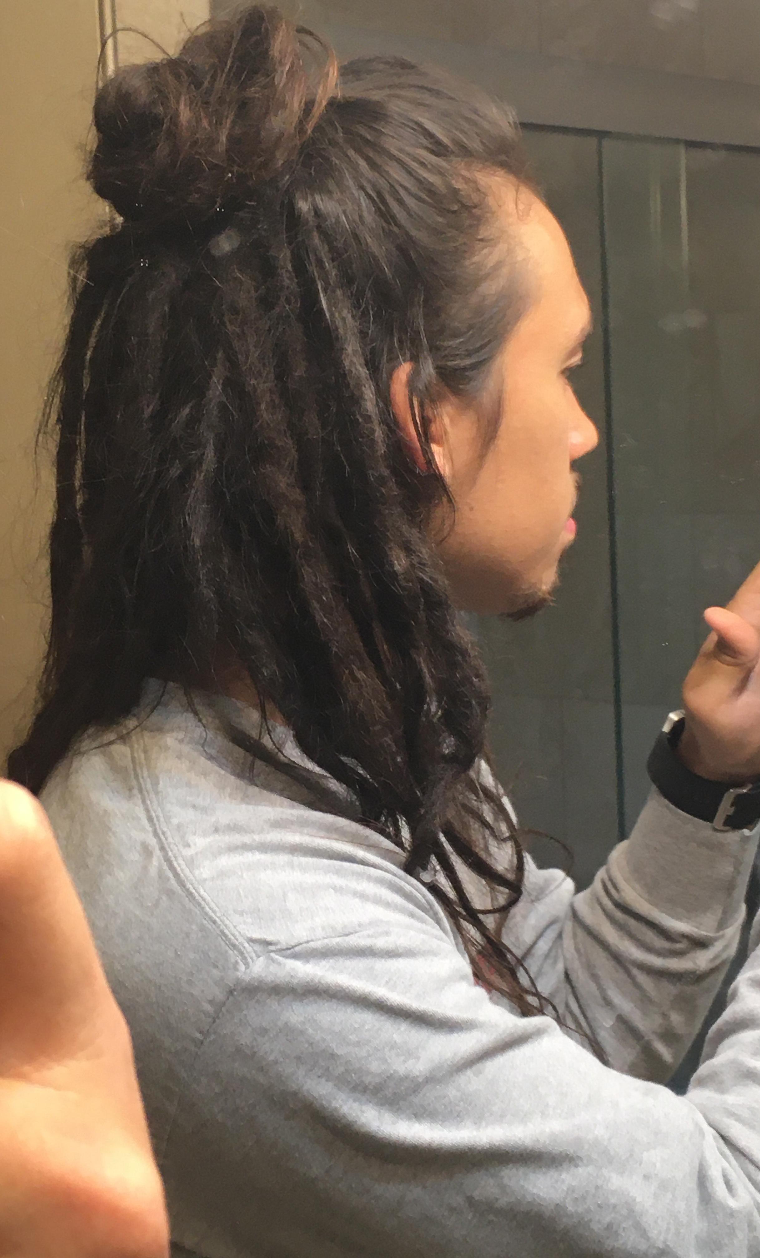 6 month half Asian dreadlocks. Started free form, then learned the magic of the crochet hook ...