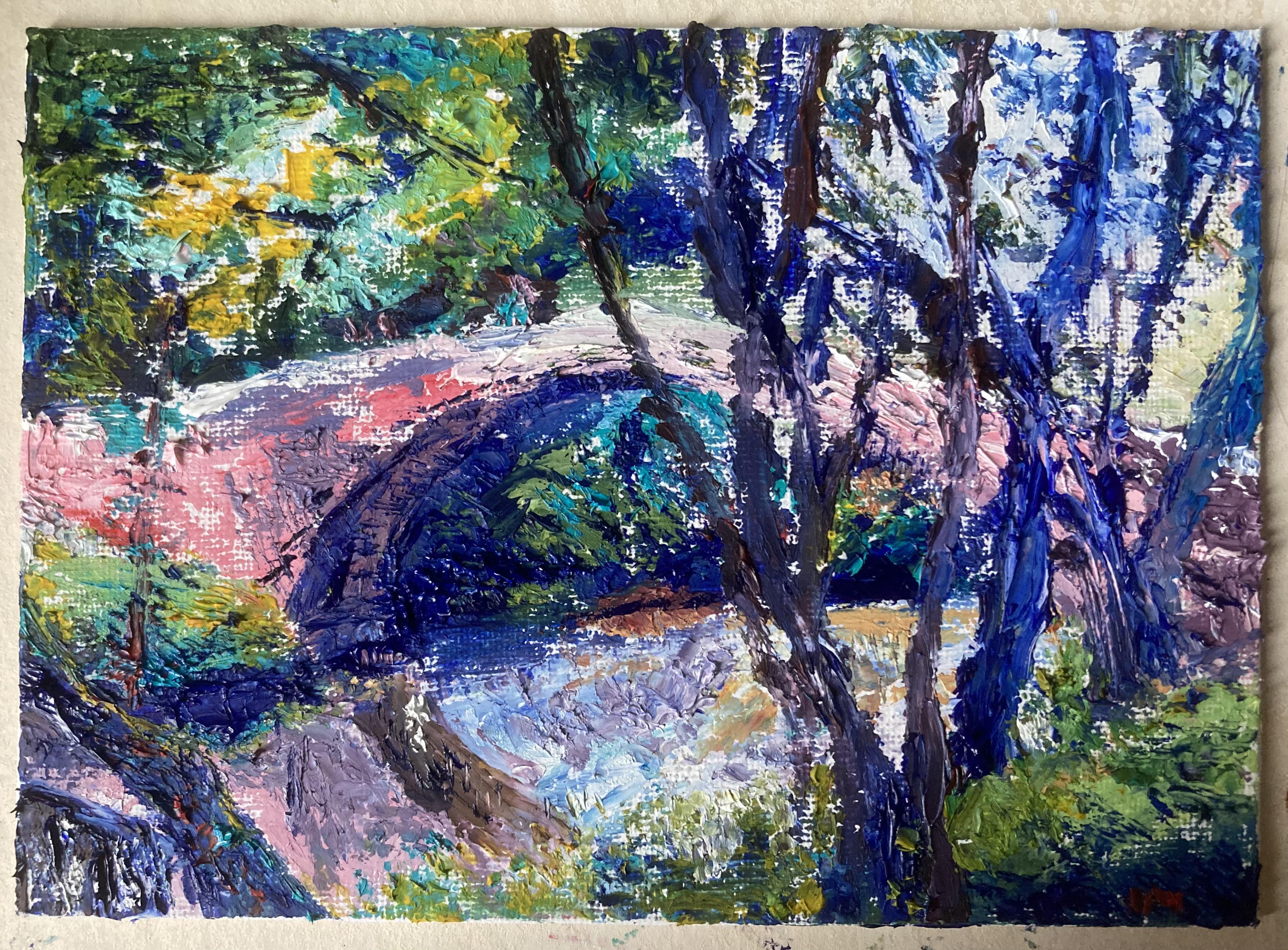 A bridge in the Yorkshire dales, palette knife on canvas board | Scrolller