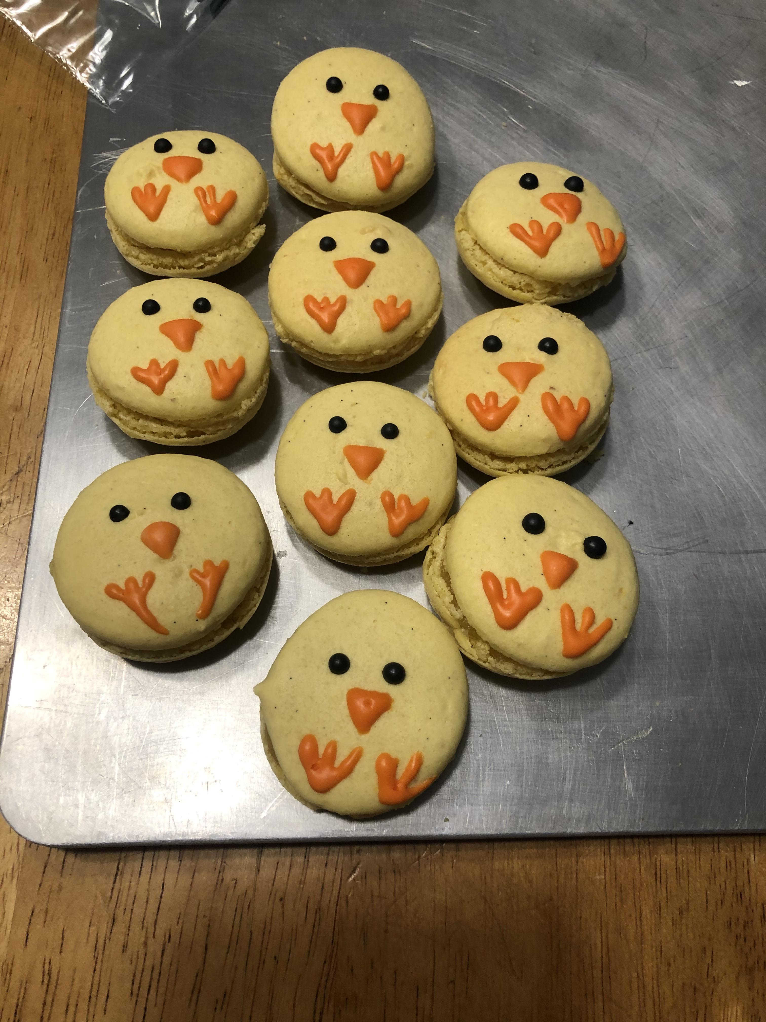 A little late, but look at my Easter chick macarons with lemon curd filling! First time making ...