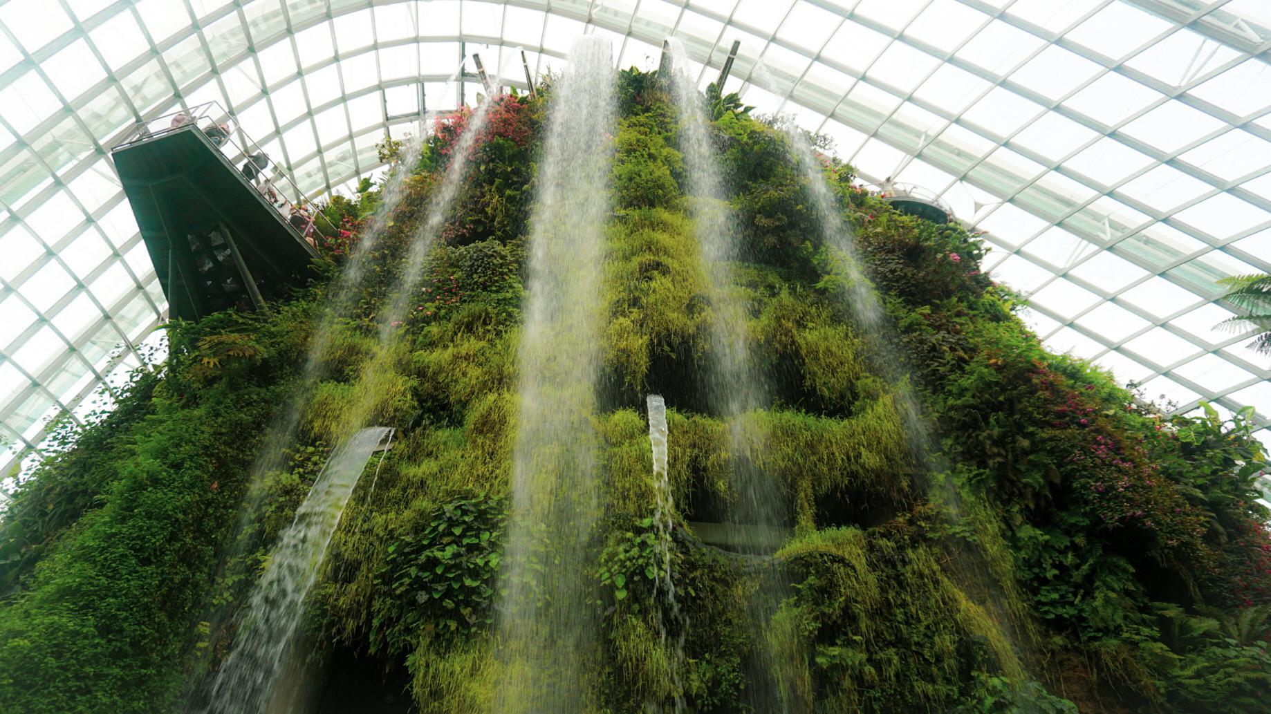 A man made waterfall inside the Cloud Forest in Gardens by the Bay, Singapore 🇸🇬 | Scrolller