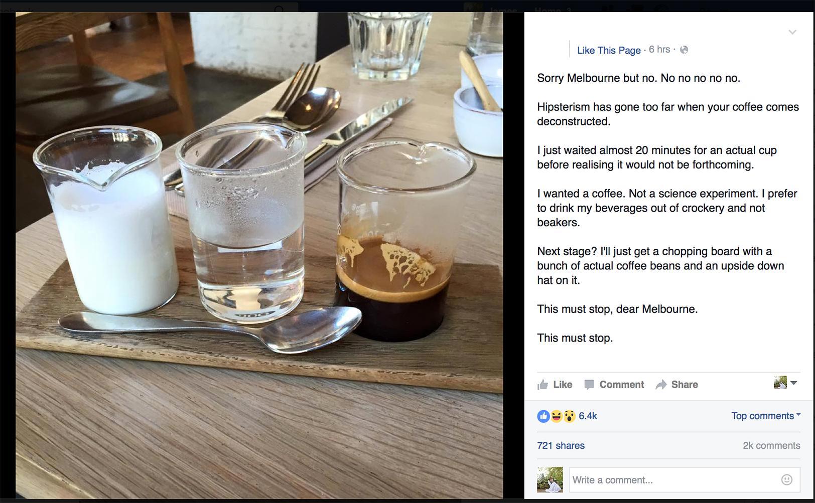 A Melbourne cafe has seemingly out-wankered the entire nation, serving what appears to be a ...