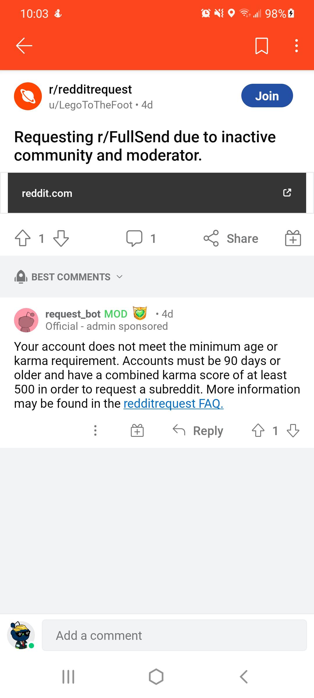 A mod in r/Nelk is trying to get control of r/FullSend. Everyone send requests in r ...