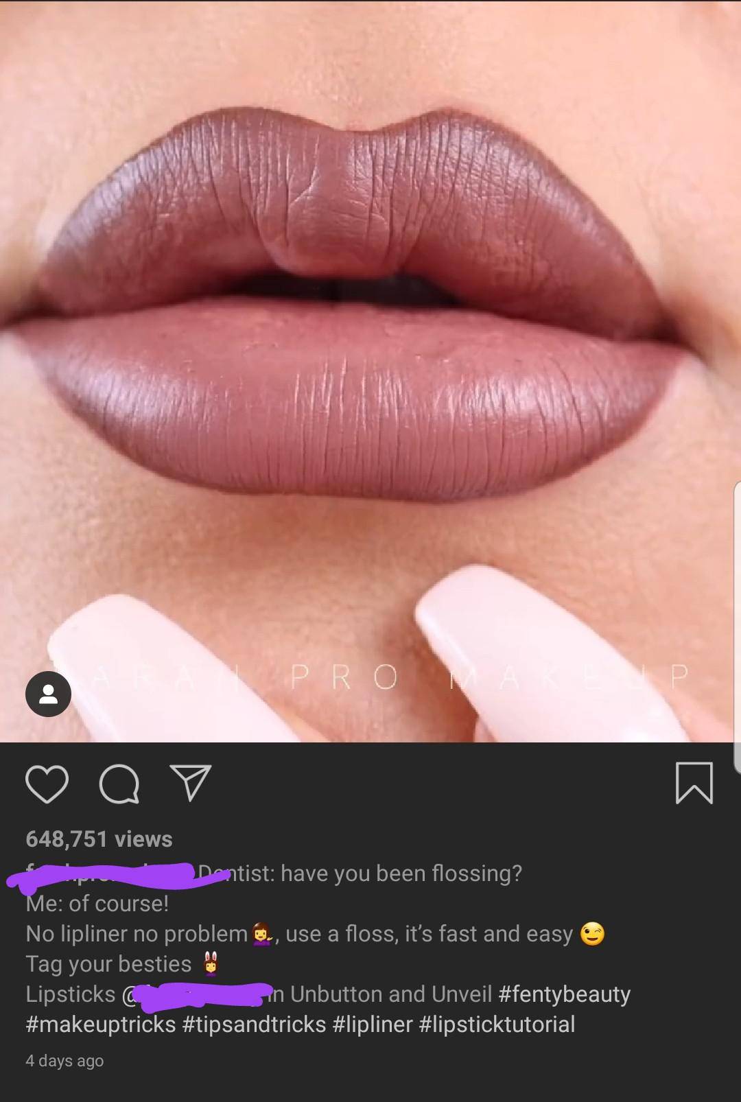 A video of a woman using floss to make beef lips. | Scrolller