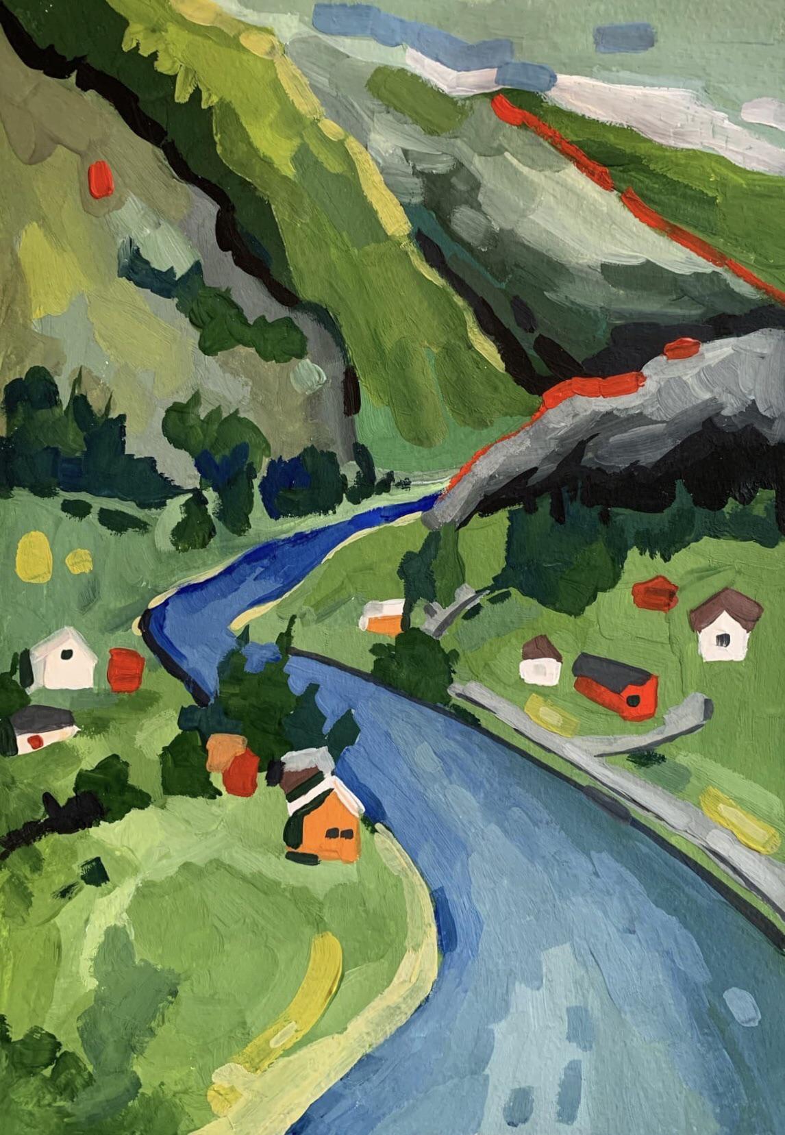 Abstract mountains landscape, gouache painting by me | Scrolller