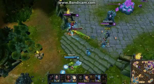 Ahri charmed by Garen's shoulder pads while Shen tries to get her off his lawn. | Scrolller