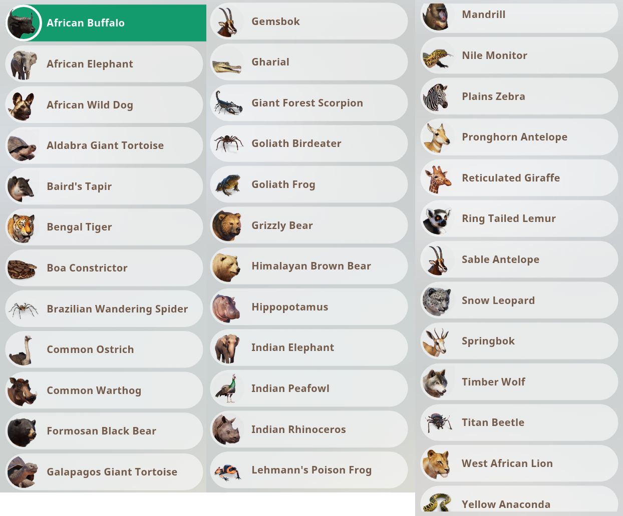 All the animals in the beta version | Scrolller