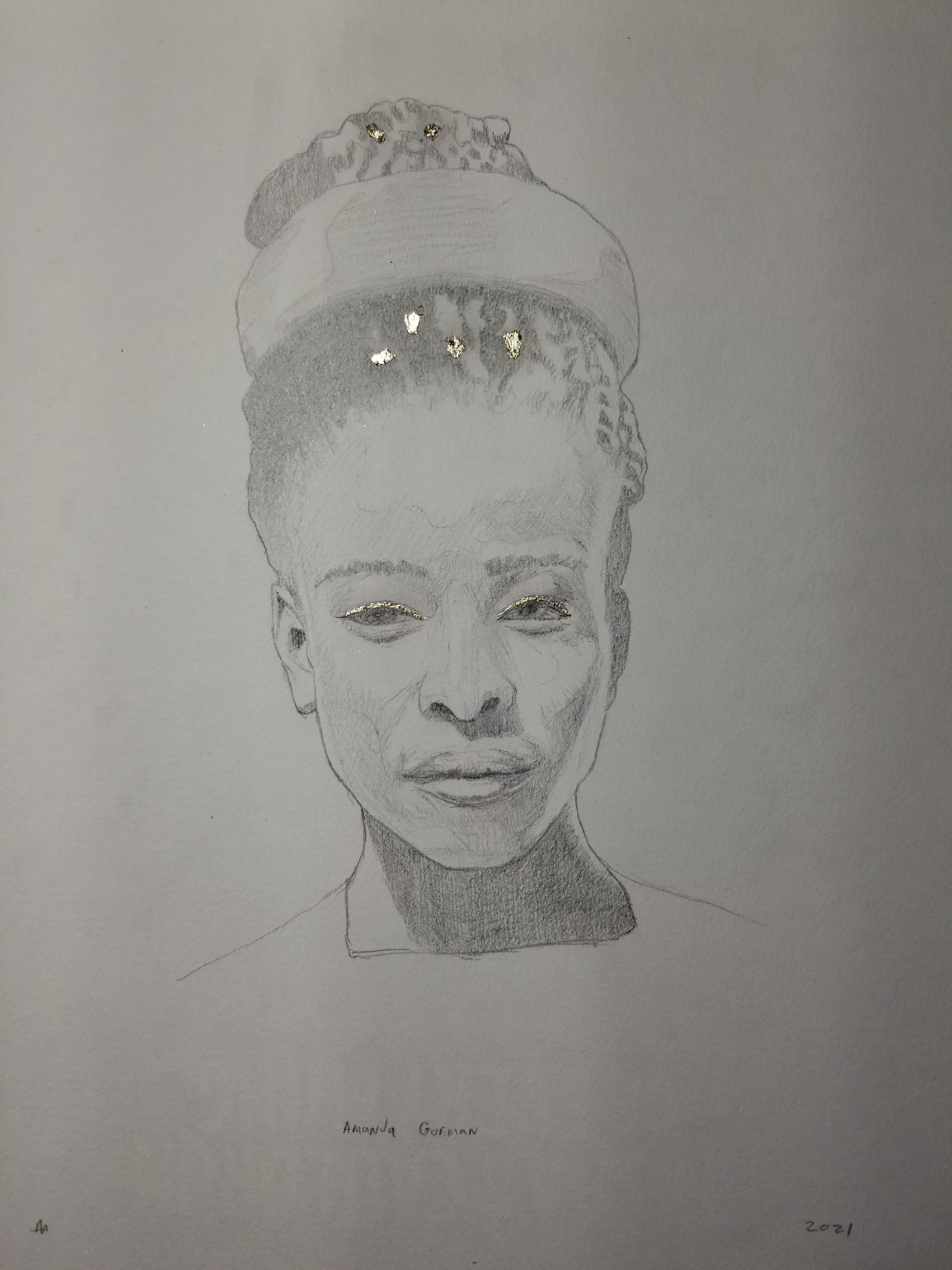 Amanda Gorman, Me, graphite and gold leaf, 2021 | Scrolller
