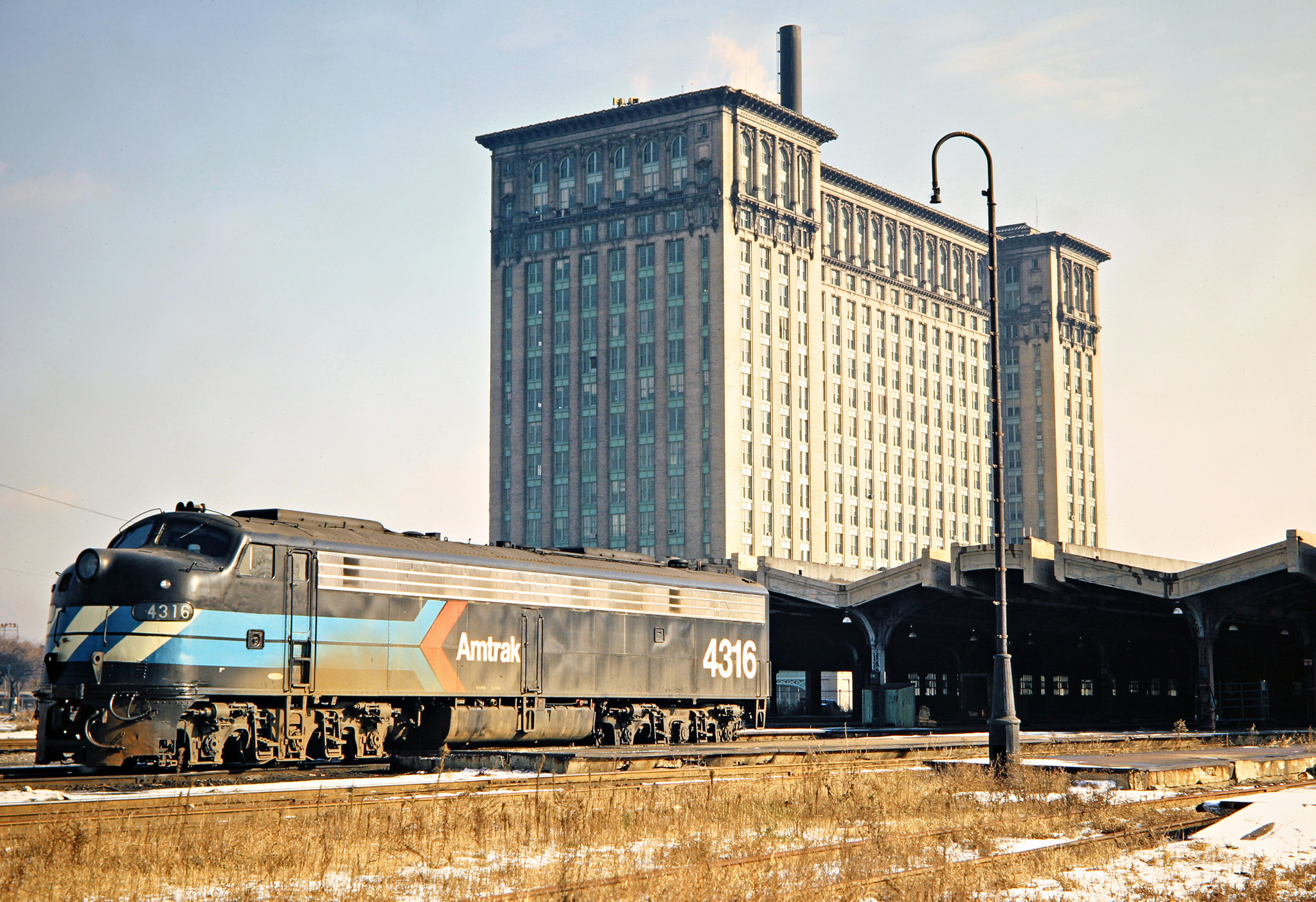 Amtrak 4316 with A-day promotional livery at Michigan Central Station in 1971 | Scrolller