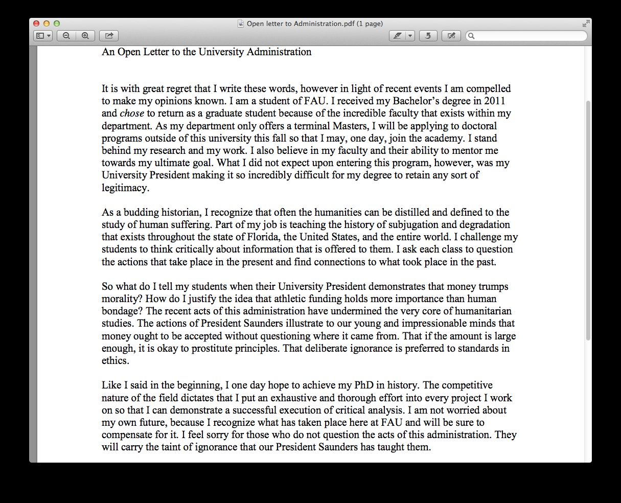 An Open Letter to FAU Administration | Scrolller