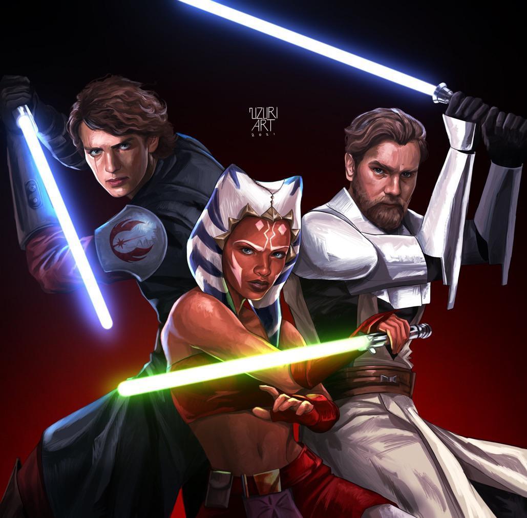 Anakin, Ahsoka, and Obi-Wan in their Clone Wars era by Uzuri Art | Scrolller