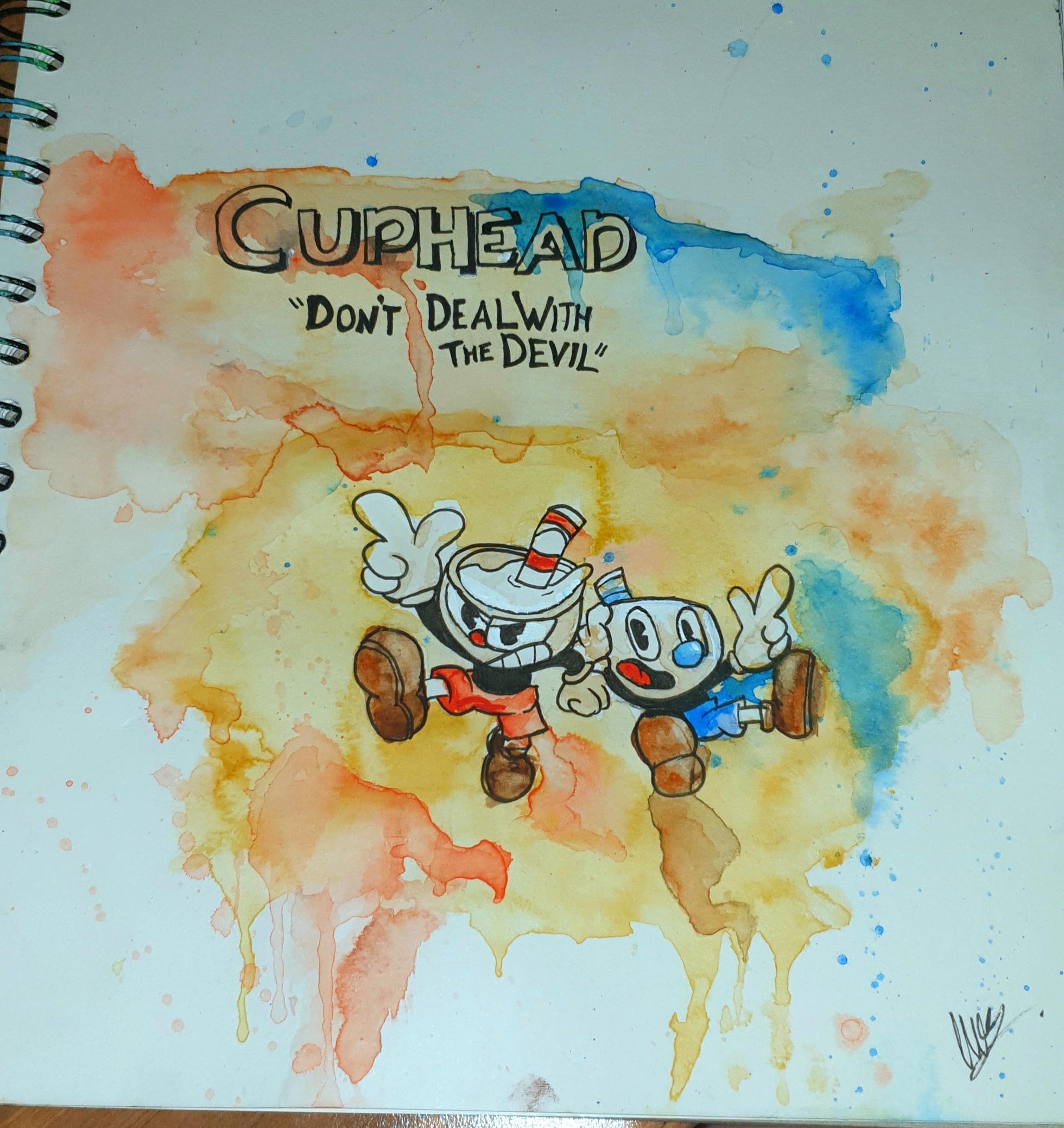 Another painting my girlfriend did, Cuphead and Mugman! | Scrolller