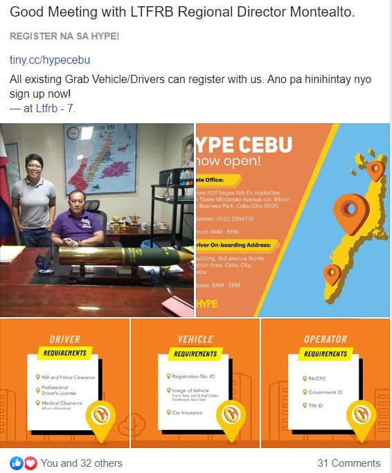 Another TNVS company here in Cebu, unlike MiCab, naa pd cla'y sedan and 6 seaters same sa grab ...