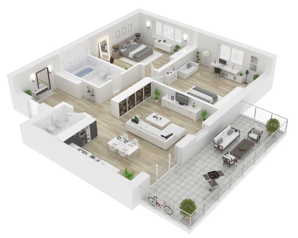 Apartment interior floor plan 3D rendering | Scrolller
