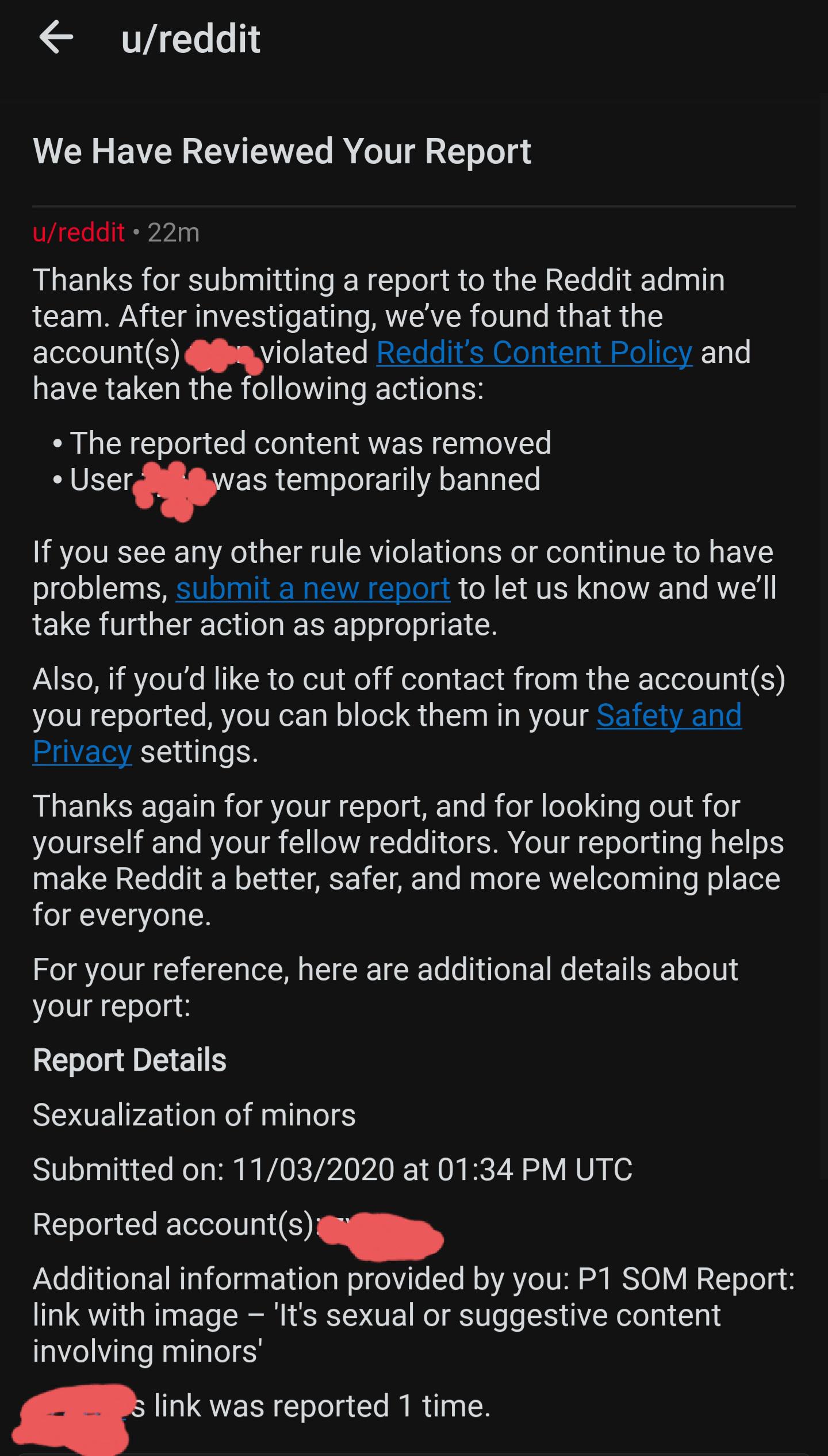 Apparently bans for posting sexual content involving minors can be temporary. | Scrolller