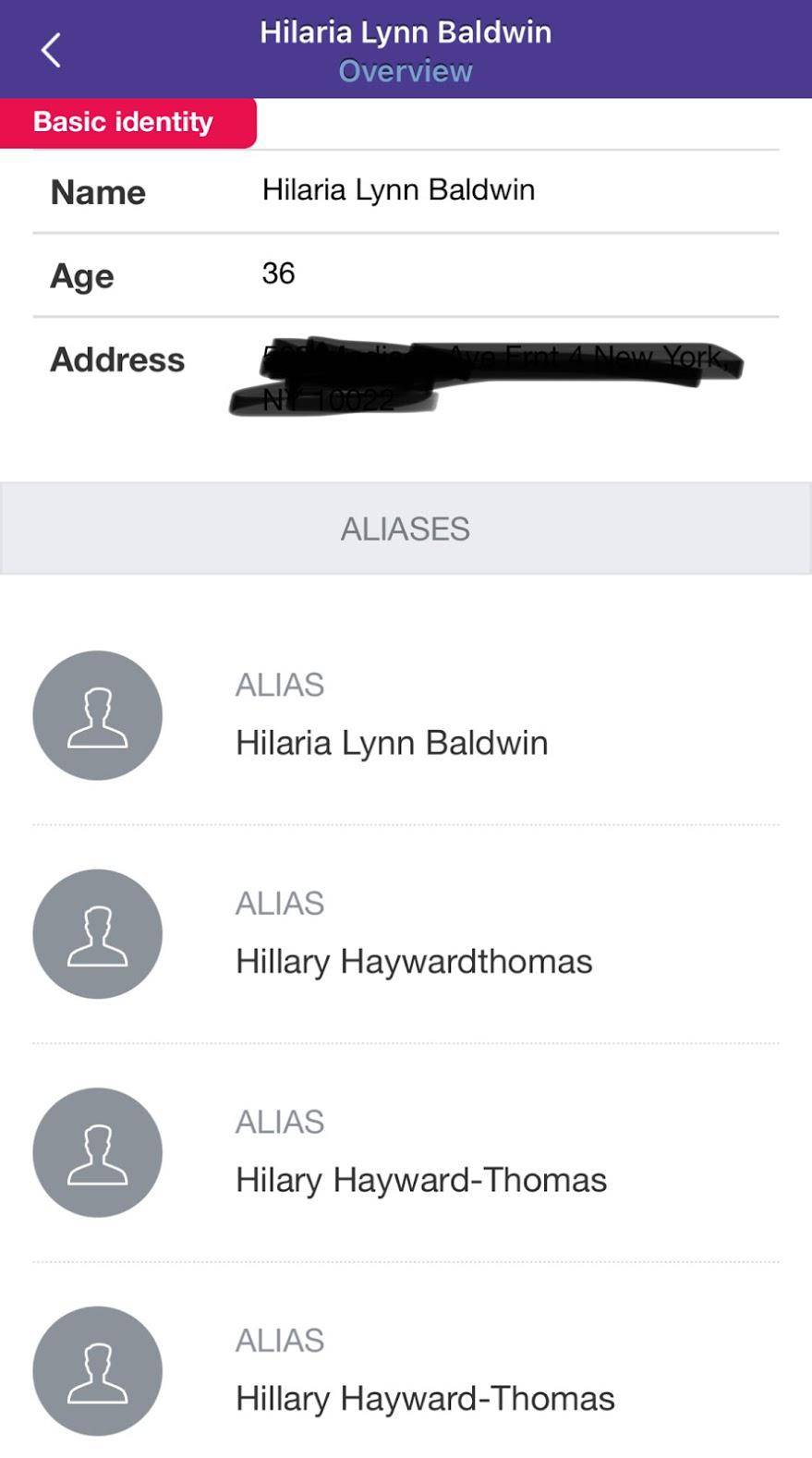 Background search service shows her various aliases | Scrolller