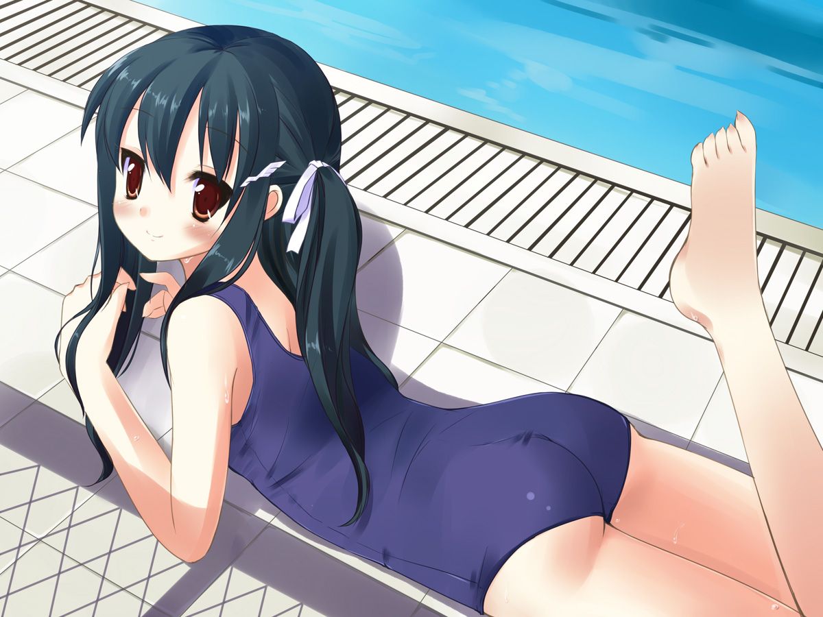 barefoot black_hair blush brown_eyes minidraco original swimsuit twintails water | Scrolller