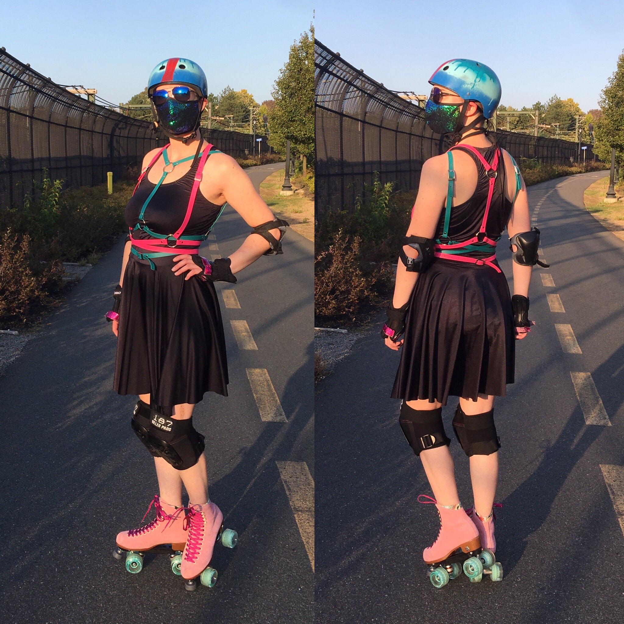 Black pink and teal roller skating outfit | Scrolller
