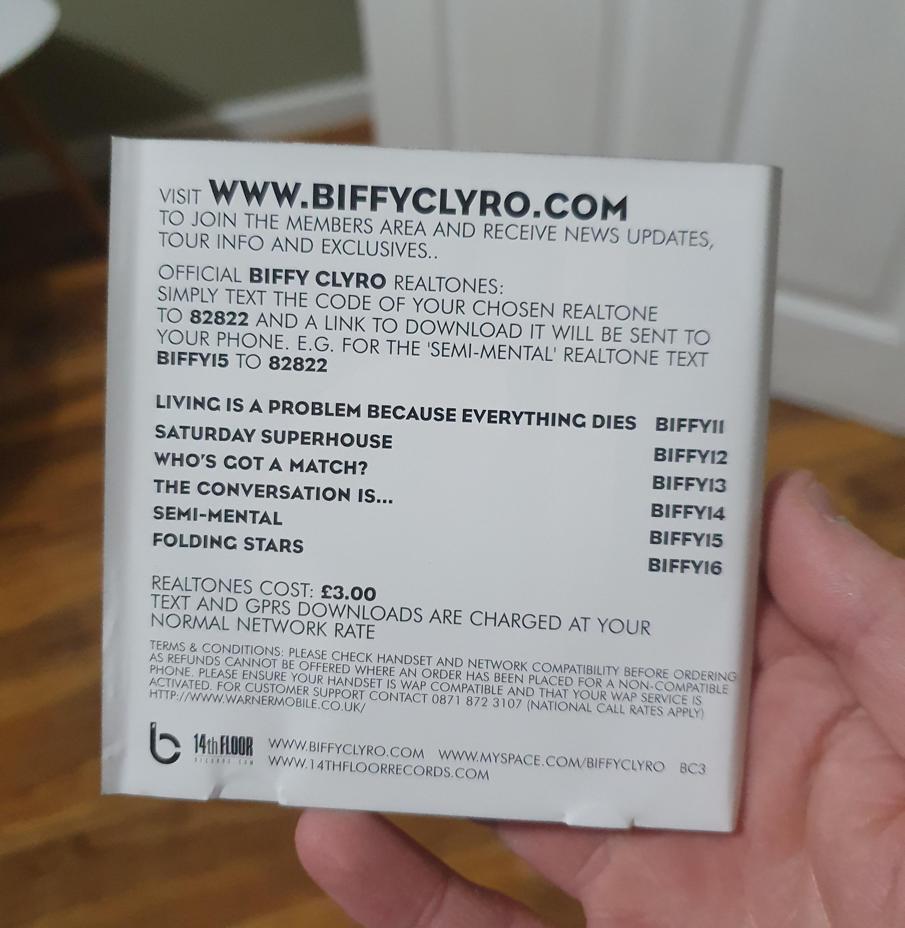 Blast from the past... I've just unearthed this ancient Biffy Clyro Ring Tone card from a CD ...