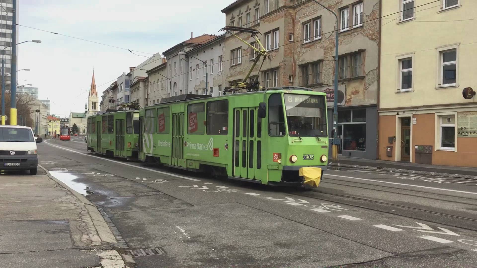 Bratislava Tram ČKD Tatra T6A5 Line 8 #7905+7906 | Scrolller