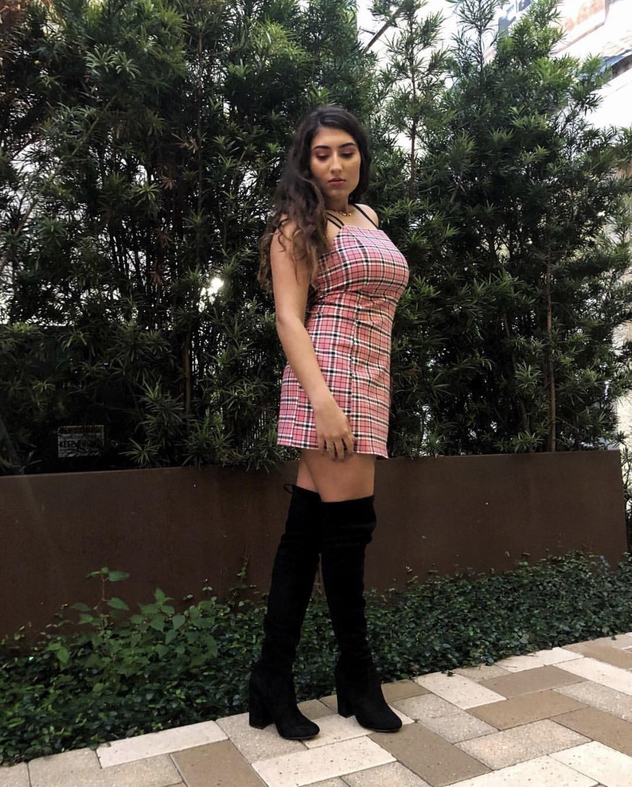 Busty Persian with thigh highs and pink dress | Scrolller