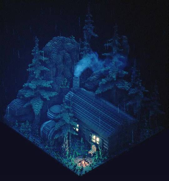 Cabin in the woods, voxel art, 732x785 | Scrolller