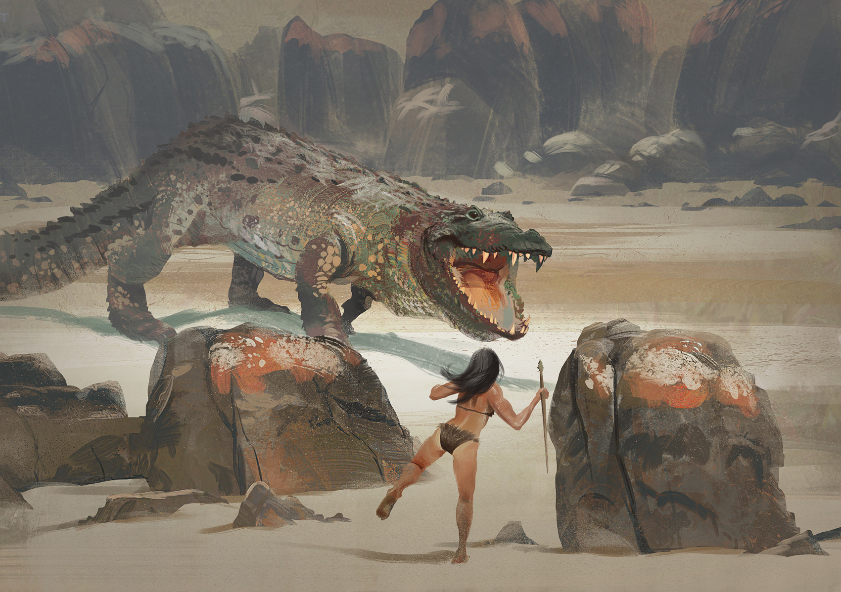 Cavegirl vs Giant Croc by Christian Bravery | Scrolller