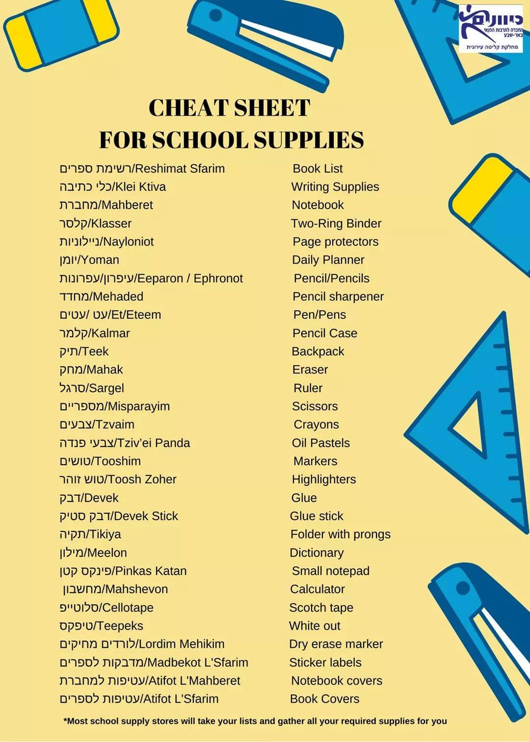 Cheat Sheet for the night before the Start of School | Scrolller