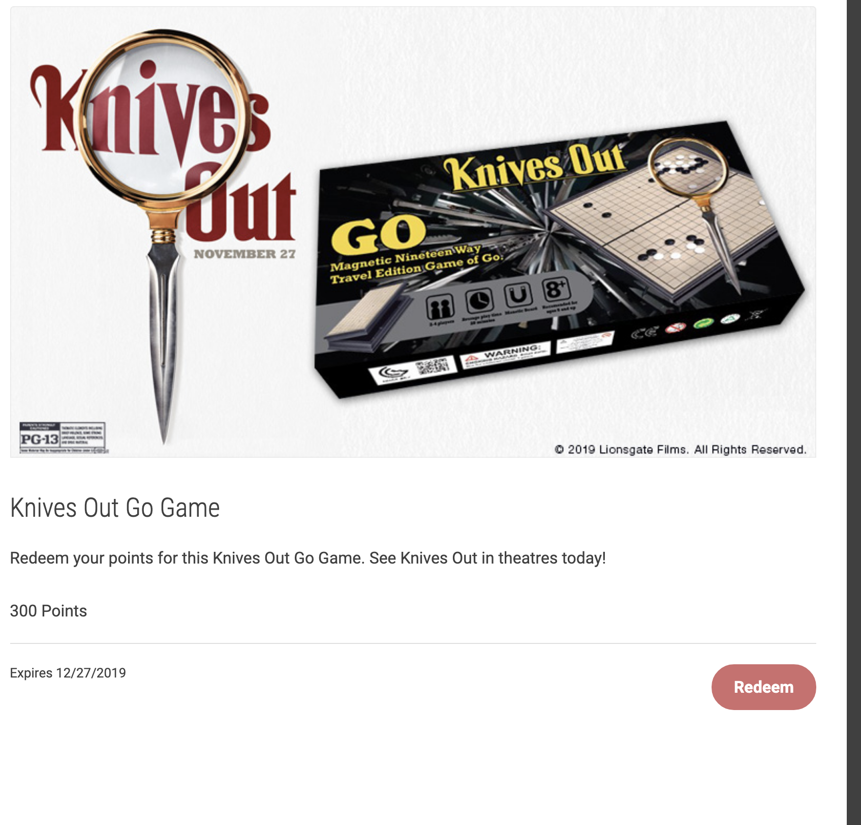 Cinemark Promotional Go board for Knives Out | Scrolller