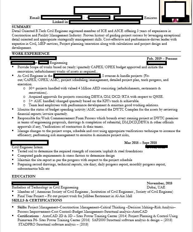 Civil Engineer requiring help, please look at my CV and tell me what’s wrong and how can you ...