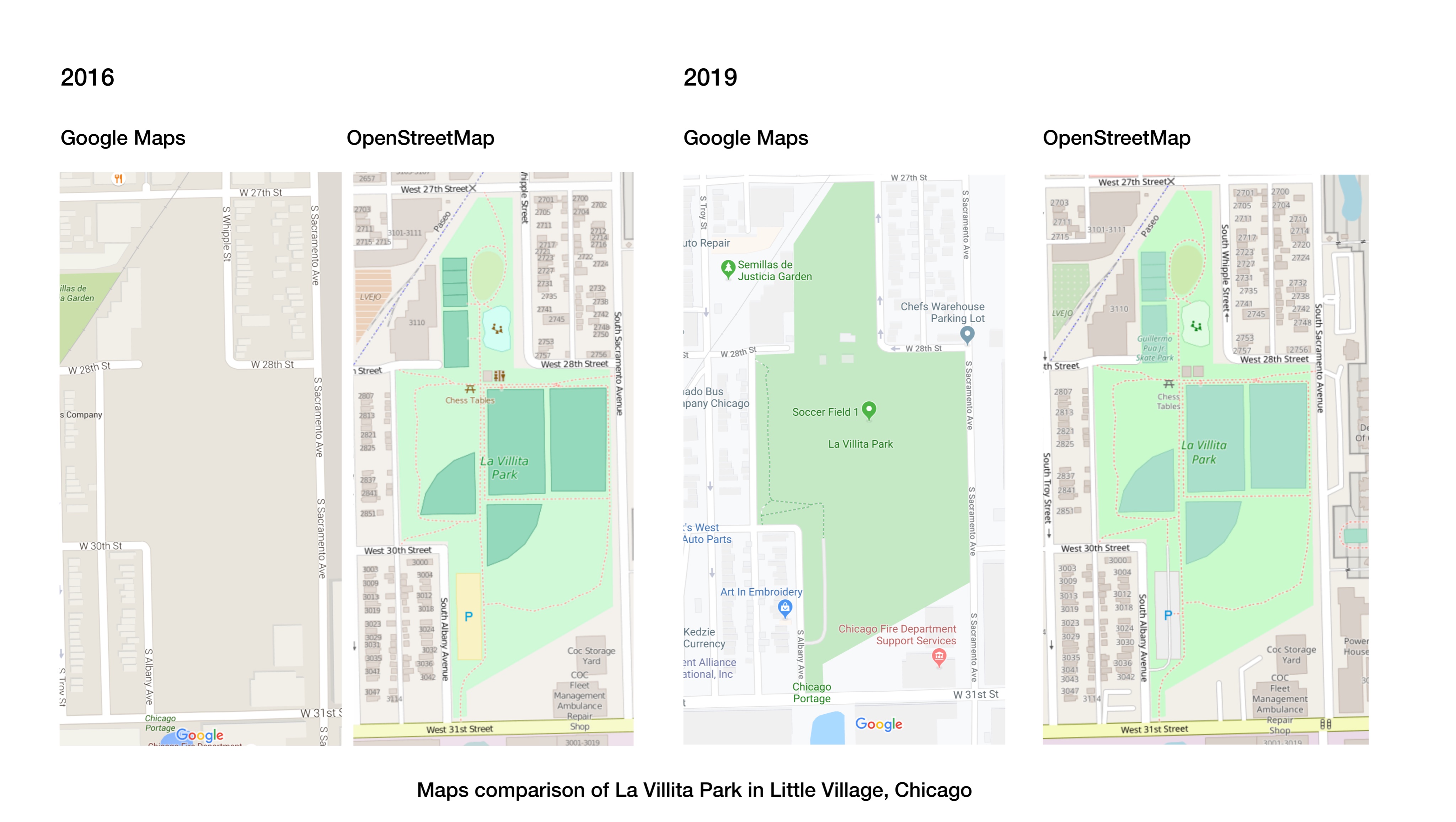 Comparison of Google Maps (left) versus OpenStreetMap (right) of a new ...