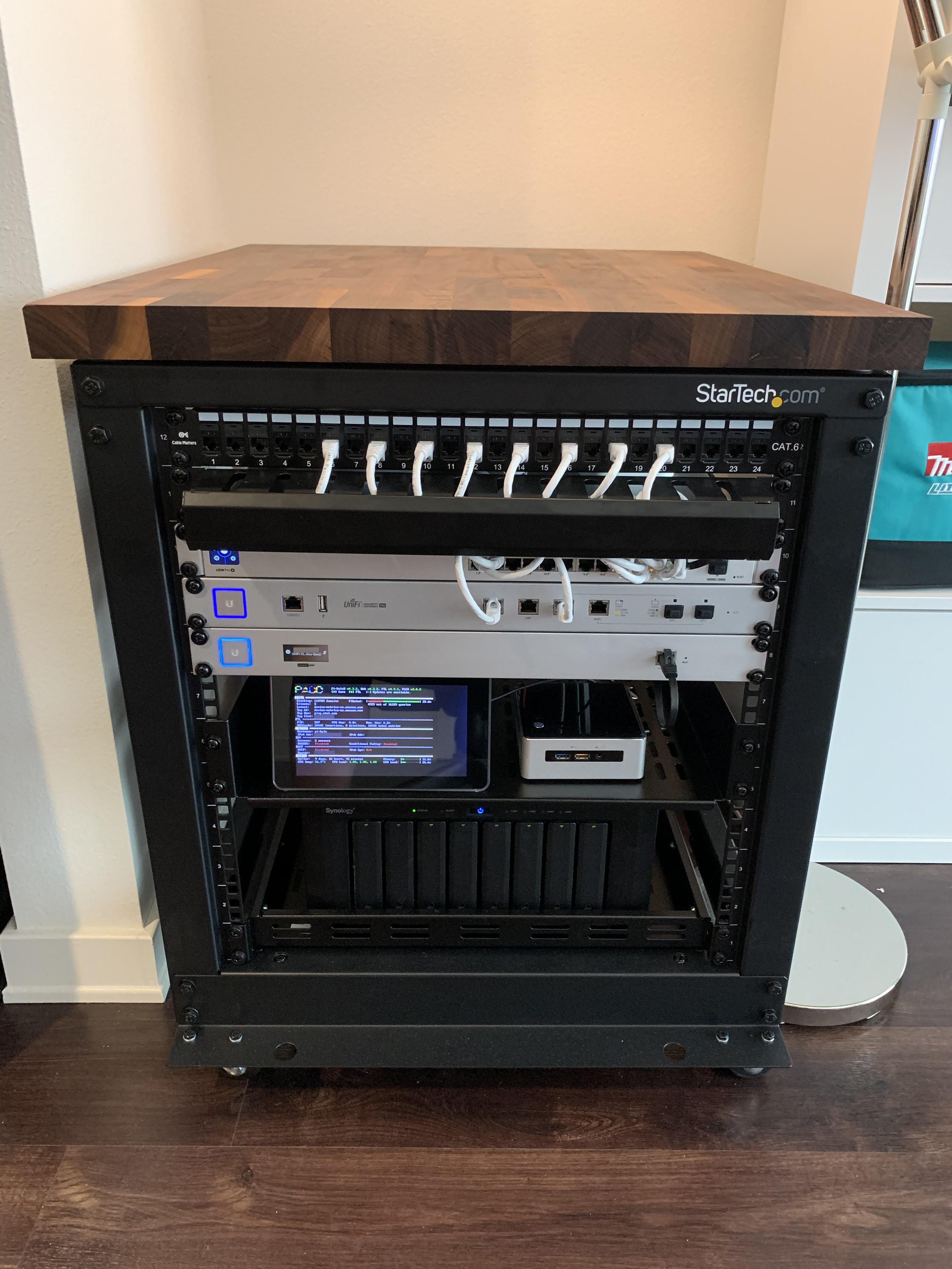 Consolidated homelab in 12U rack with walnut countertop | Scrolller