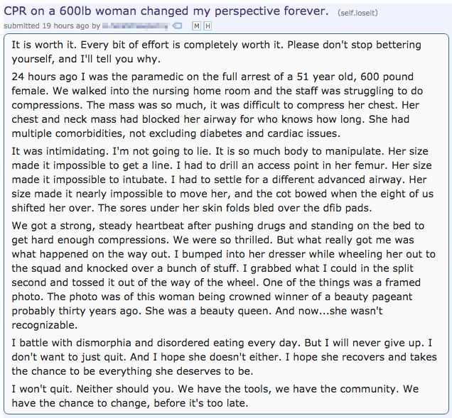 CPR on a 600lb woman changed my perspective forever. (/r/loseit) | Scrolller