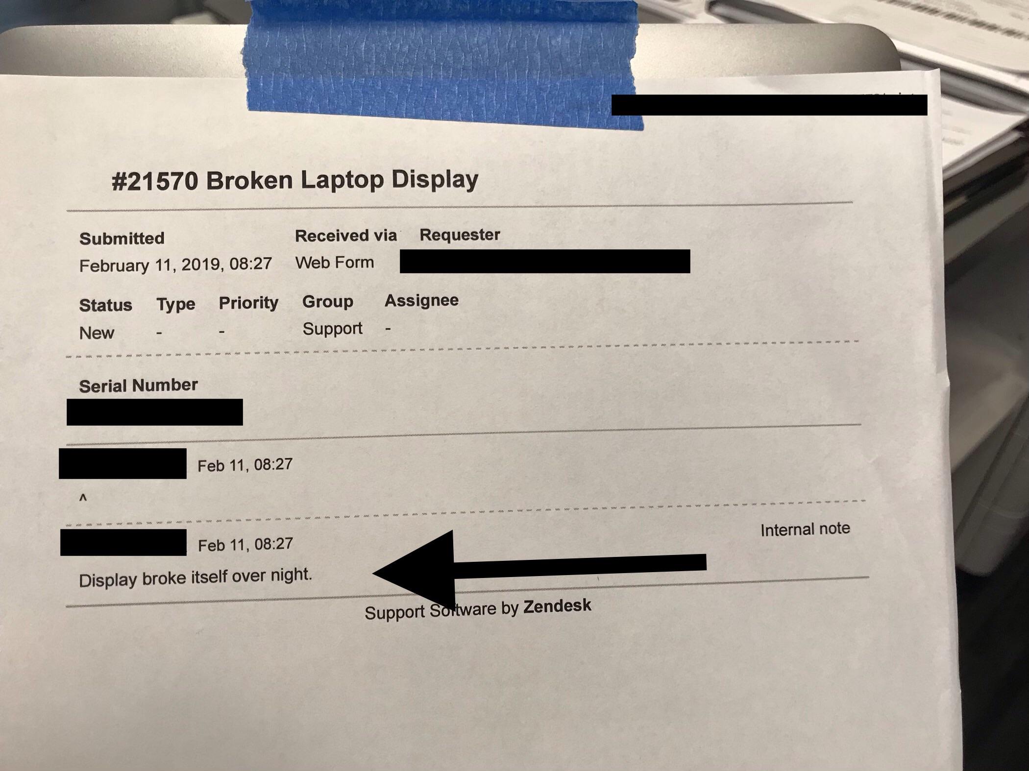 Creating a repair ticket... notice the problem description. | Scrolller