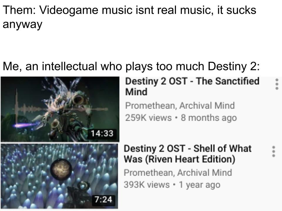 Credit to this youtuber who literally has every single destiny 1/2 theme on youtube | Scrolller