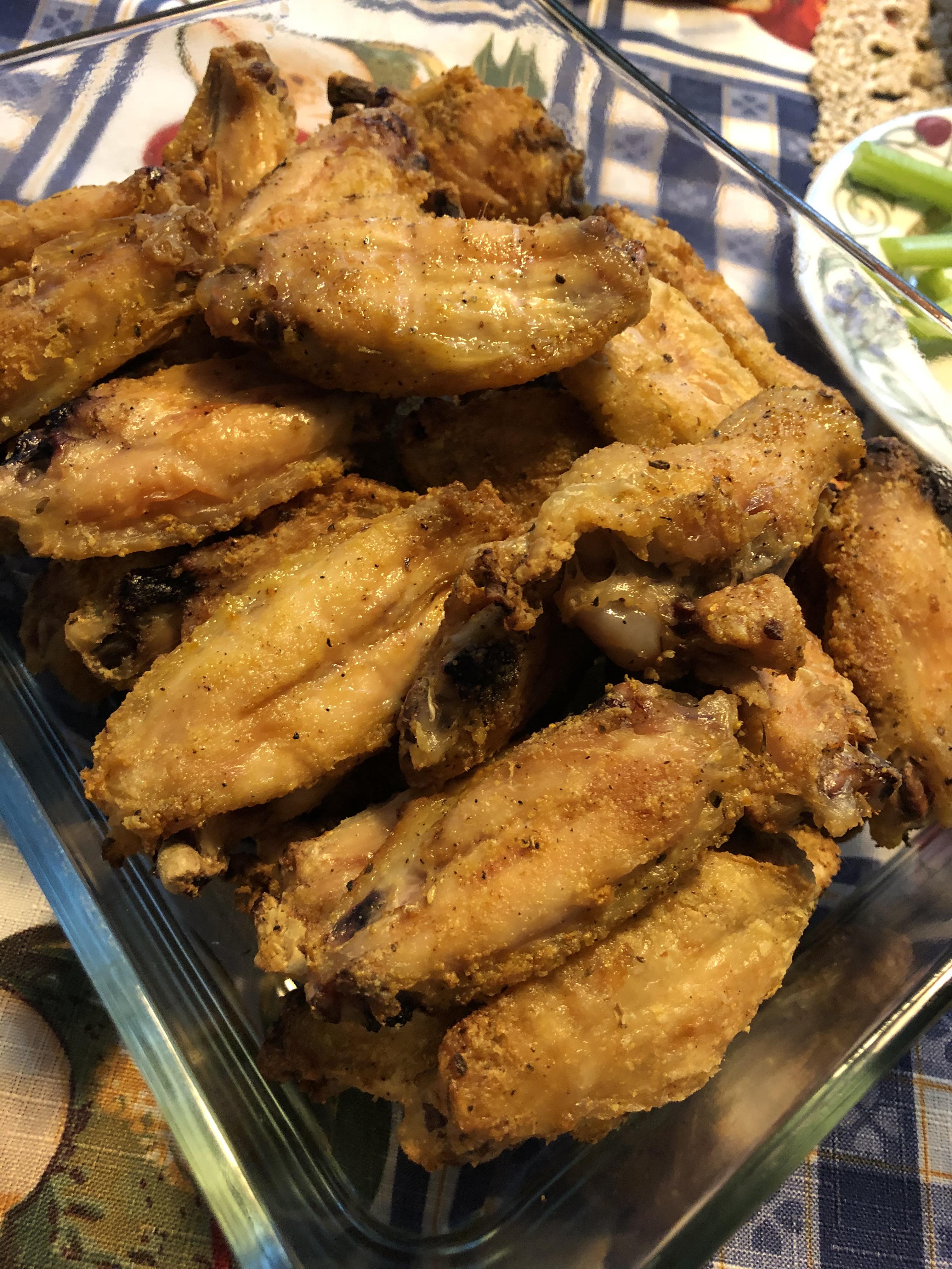 Crispy baked wings during this quarantine. Figured out the crispy texture and will begin to ...