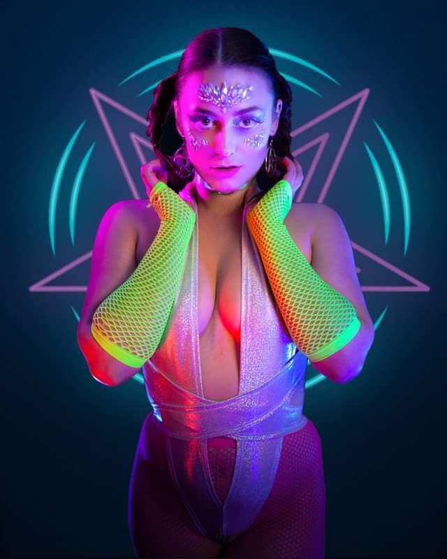 Cute lil neon demon ⁠ [OC]💜💖💚 | Scrolller