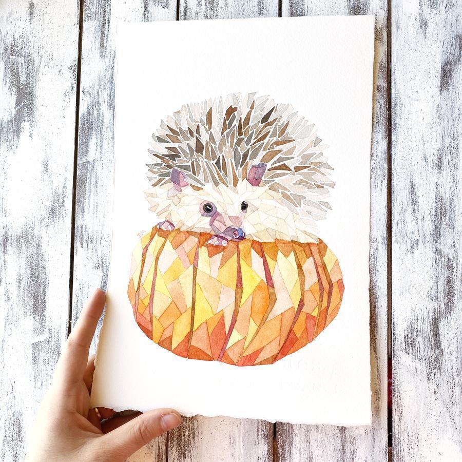 Cute little fall themed hedgehog I painted | Scrolller