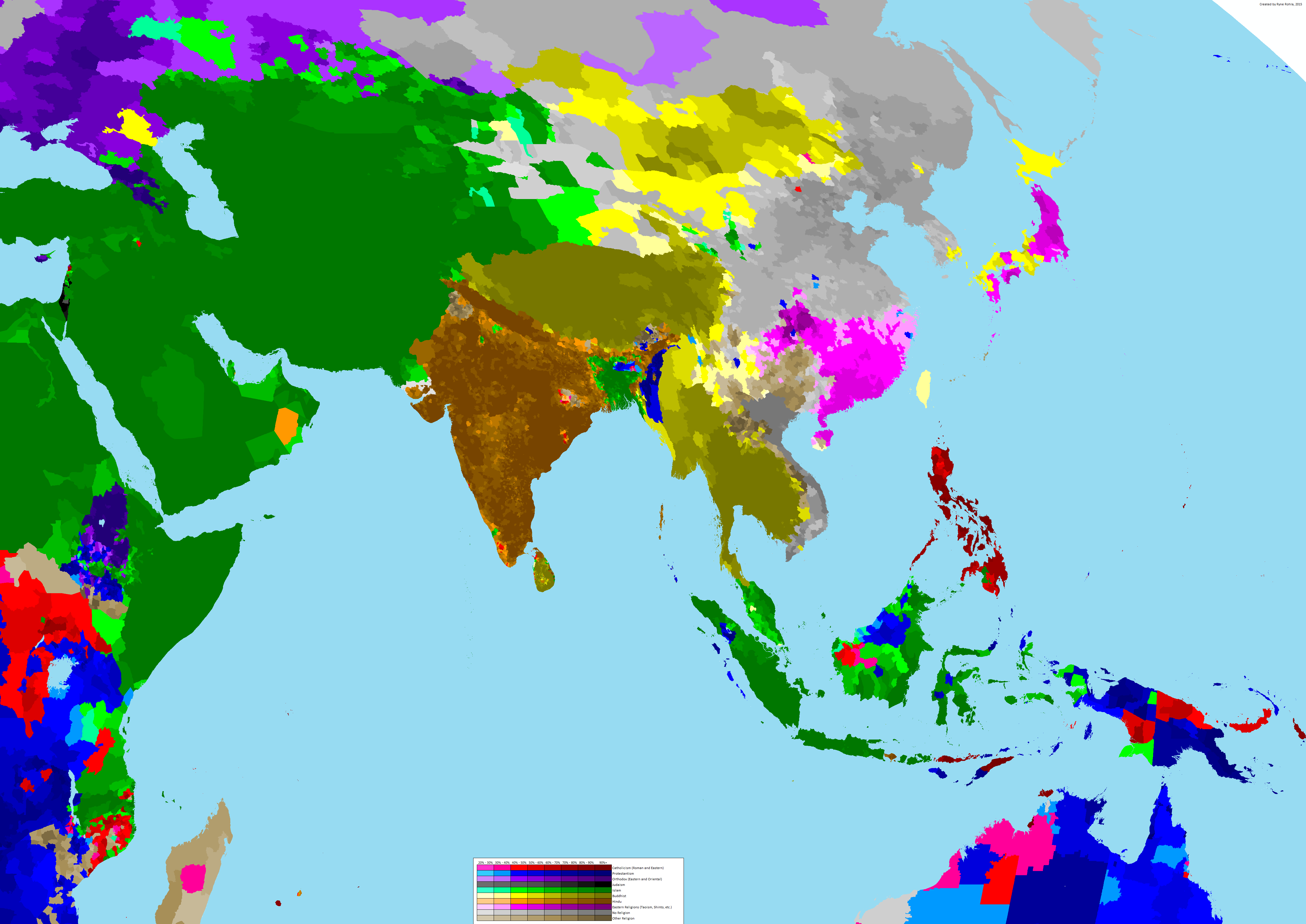 Detailed religious map of Asia | Scrolller