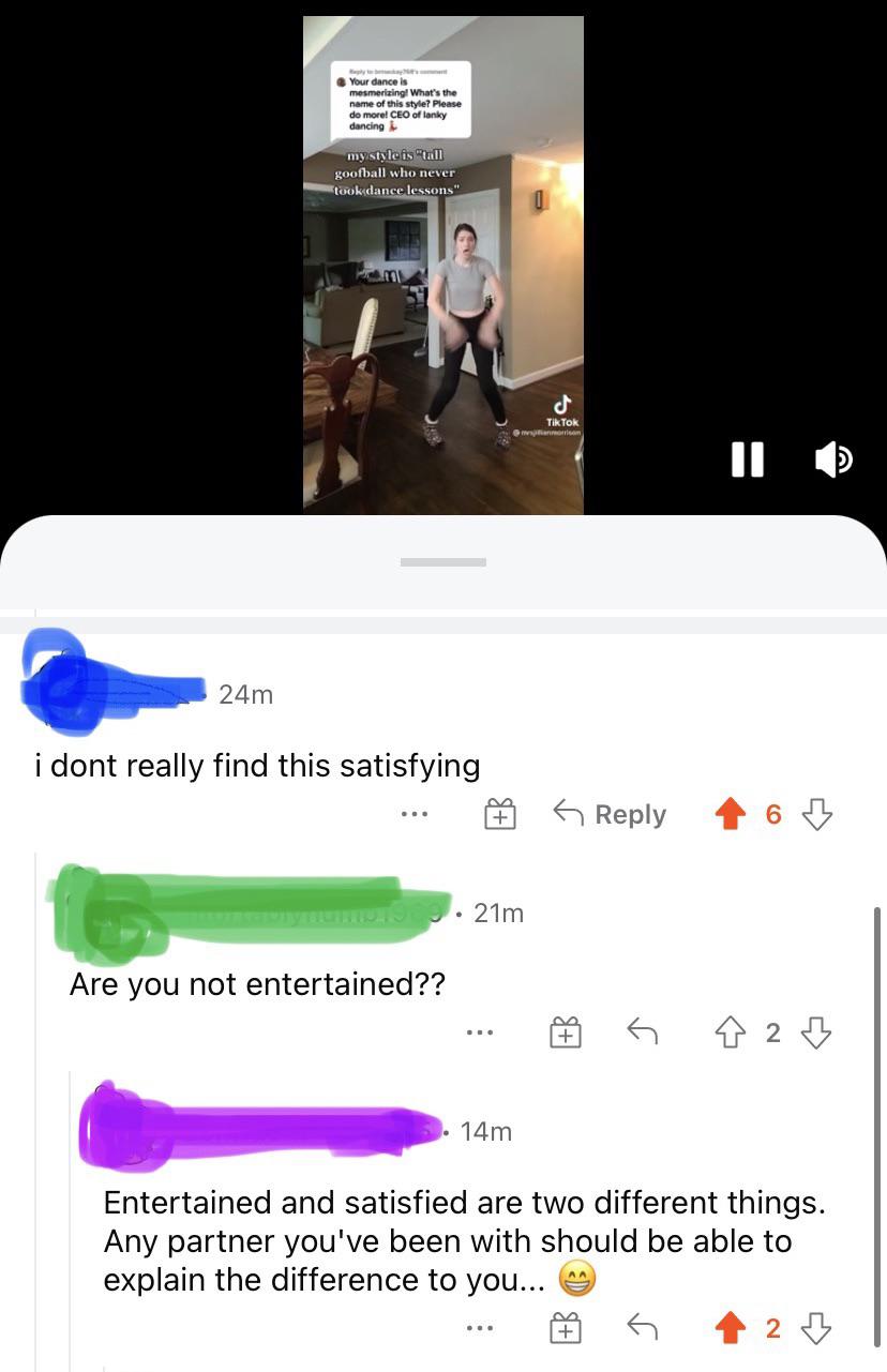 Difference between “satisfied” and “entertained” | Scrolller