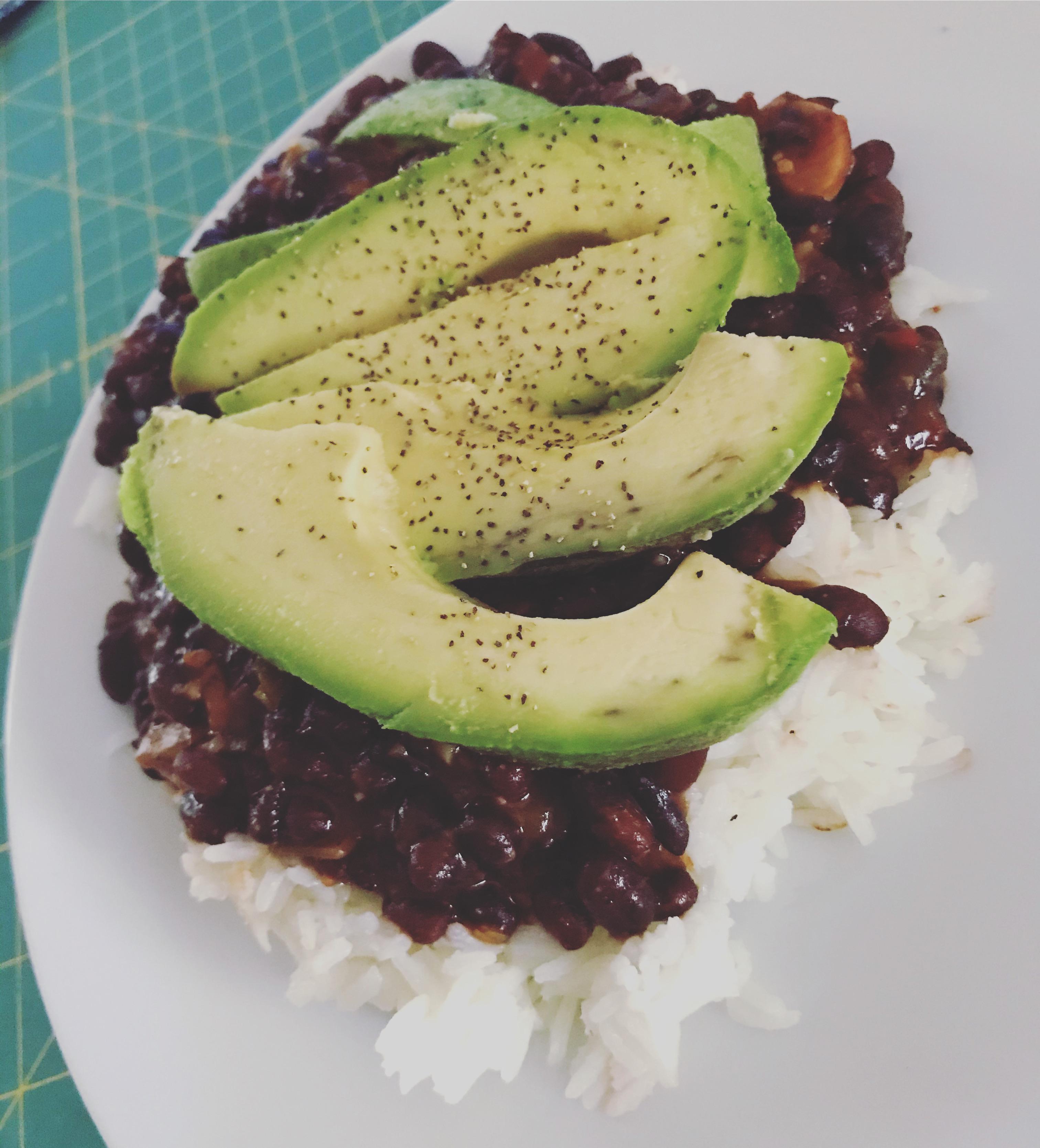 Dinner Is Served - Caribbean Black Beans served with Jasmine Rice & topped with fresh Avocado ...