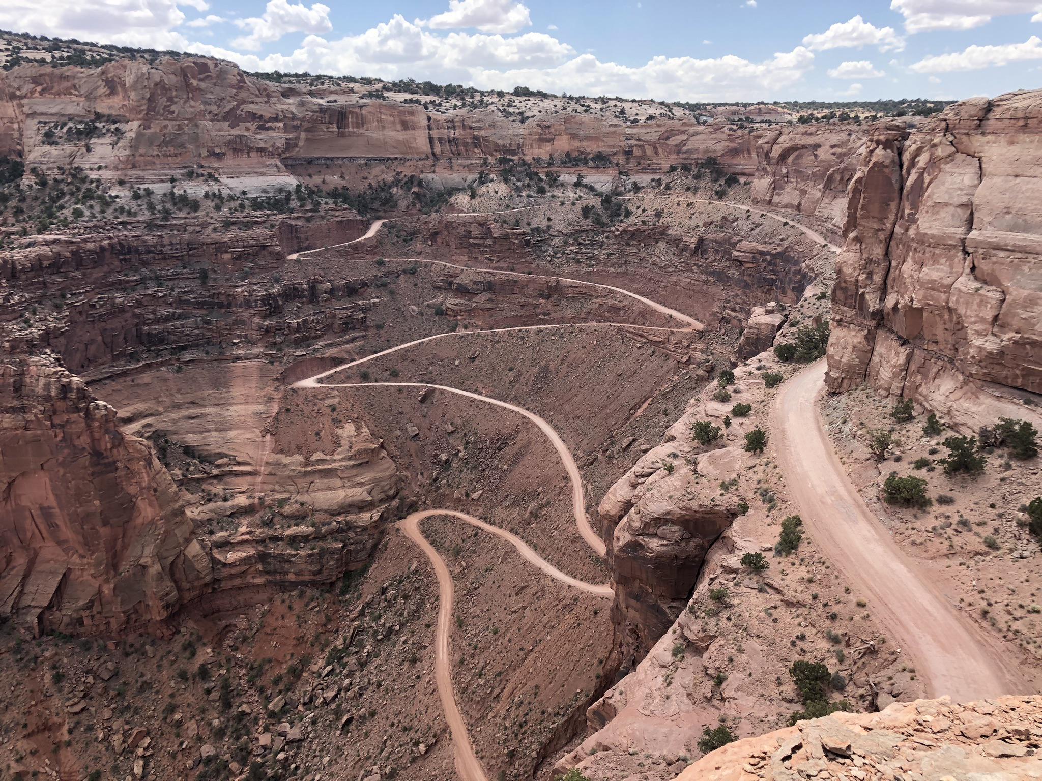 Dirt road descending into Schafer Canyon, Canyonlands National Park, in southern Utah. Upgraded ...
