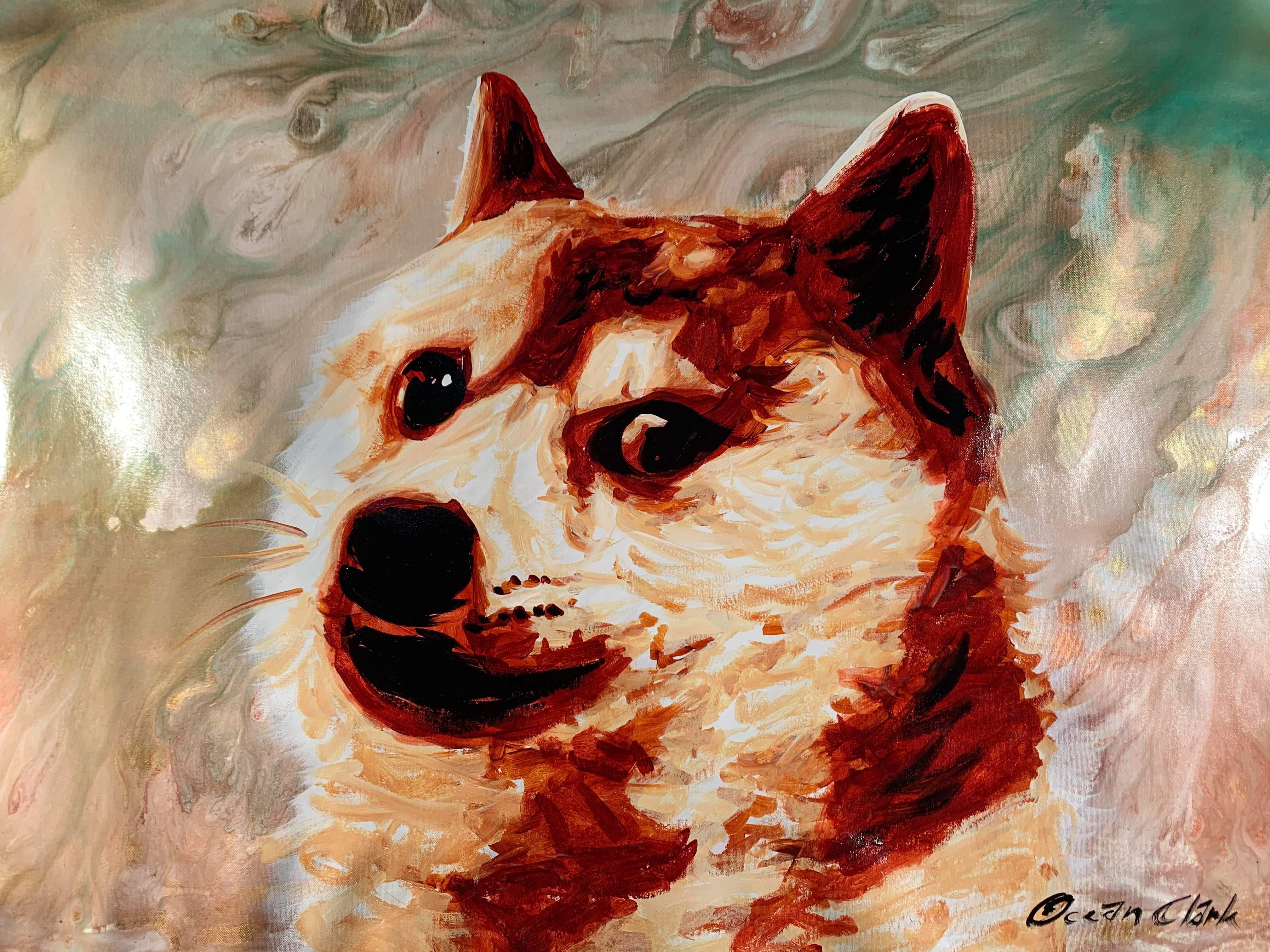 Dogecoin Doge, Ocean Clark, acrylic on canvas, 2021 | Scrolller