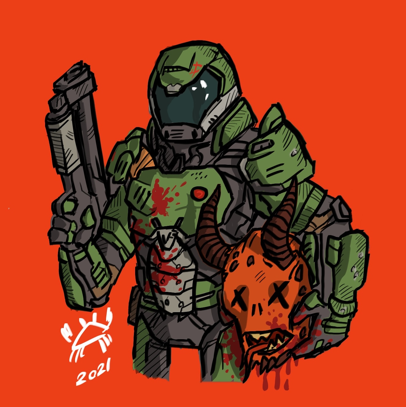 Doomguy drawing I made, sharing bcuz apparently I have to according to rule 1 | Scrolller