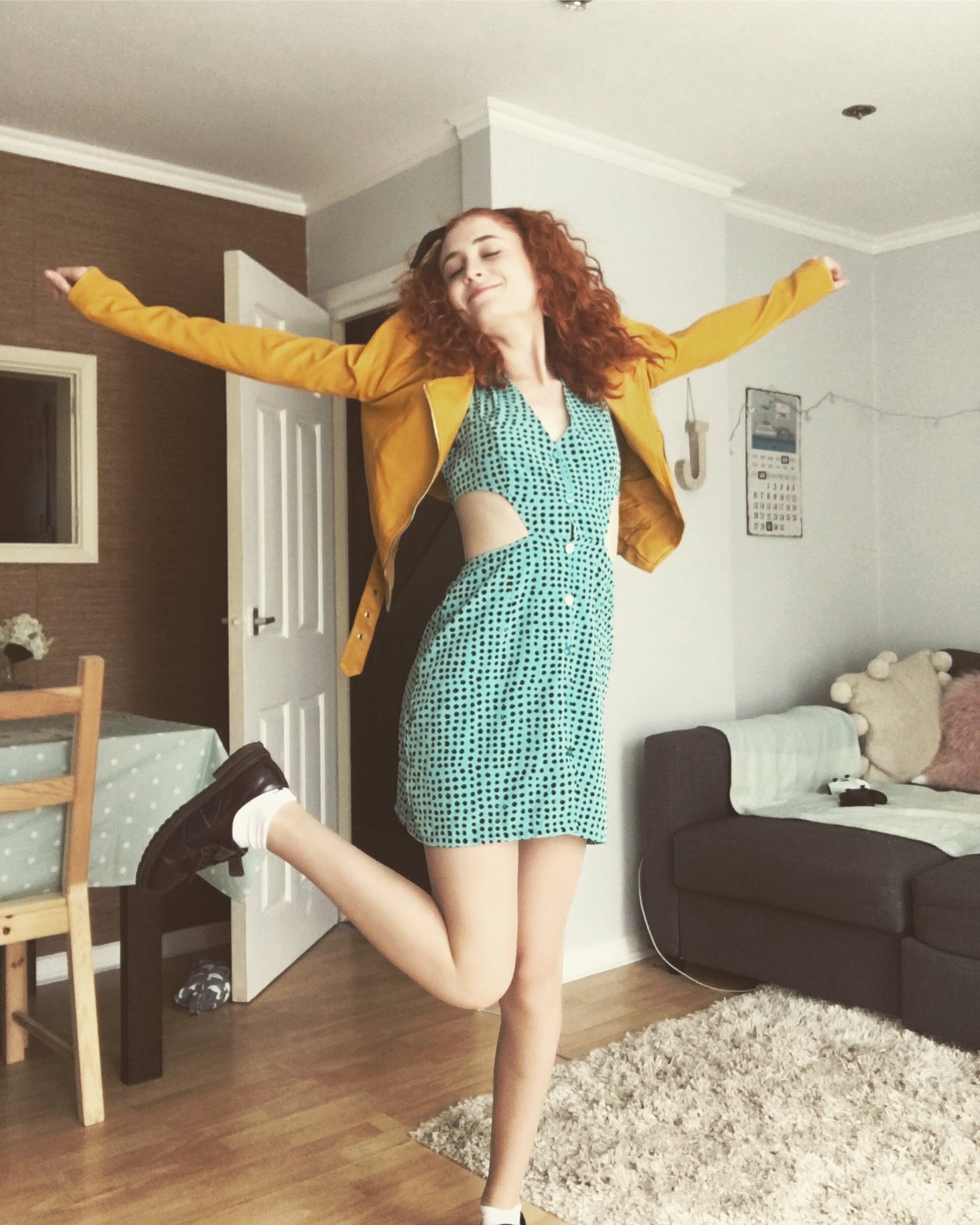 Dotted dress and yellow jacket | Scrolller