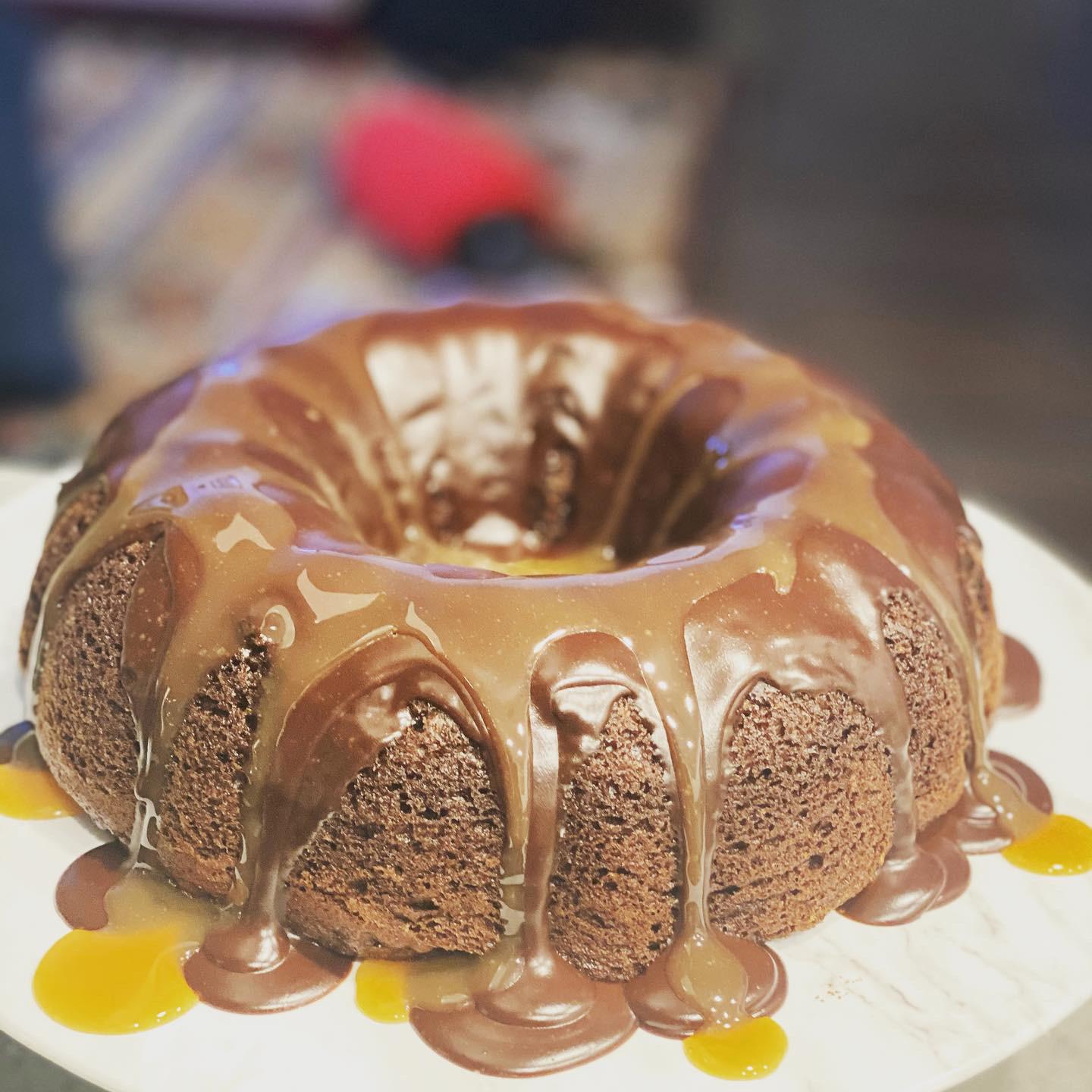 Double chocolate and caramel glazed Bundt cake | Scrolller
