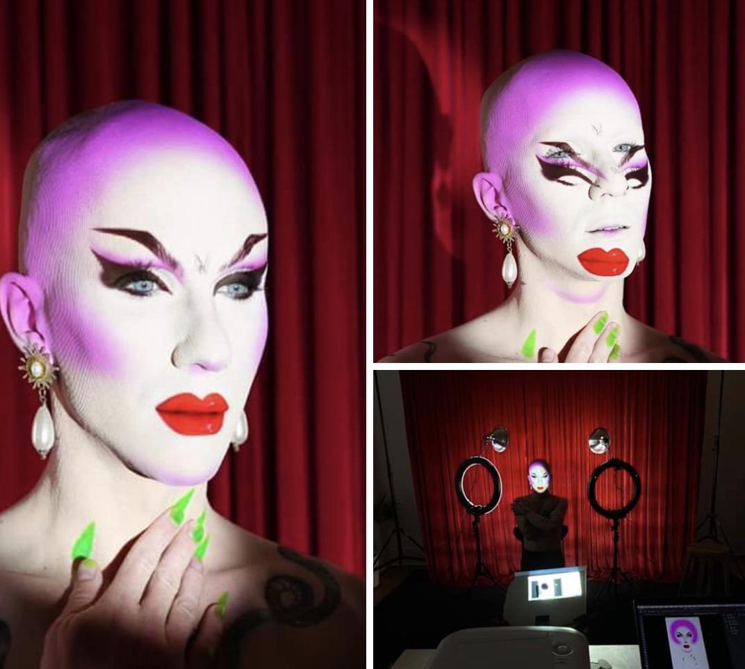 Drag queen Sasha Velour lines her face up with a projected image to “put on makeup” | Scrolller